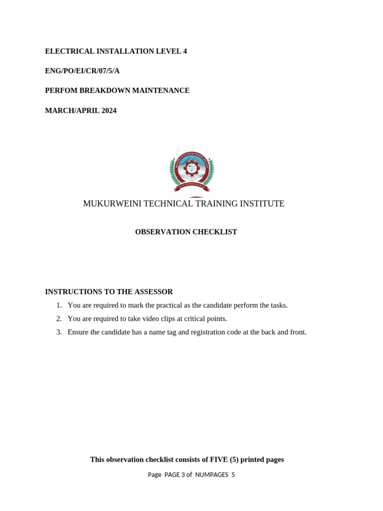 Electrical Installation Level 4 Checklist | PDF | Electrical Equipment ...