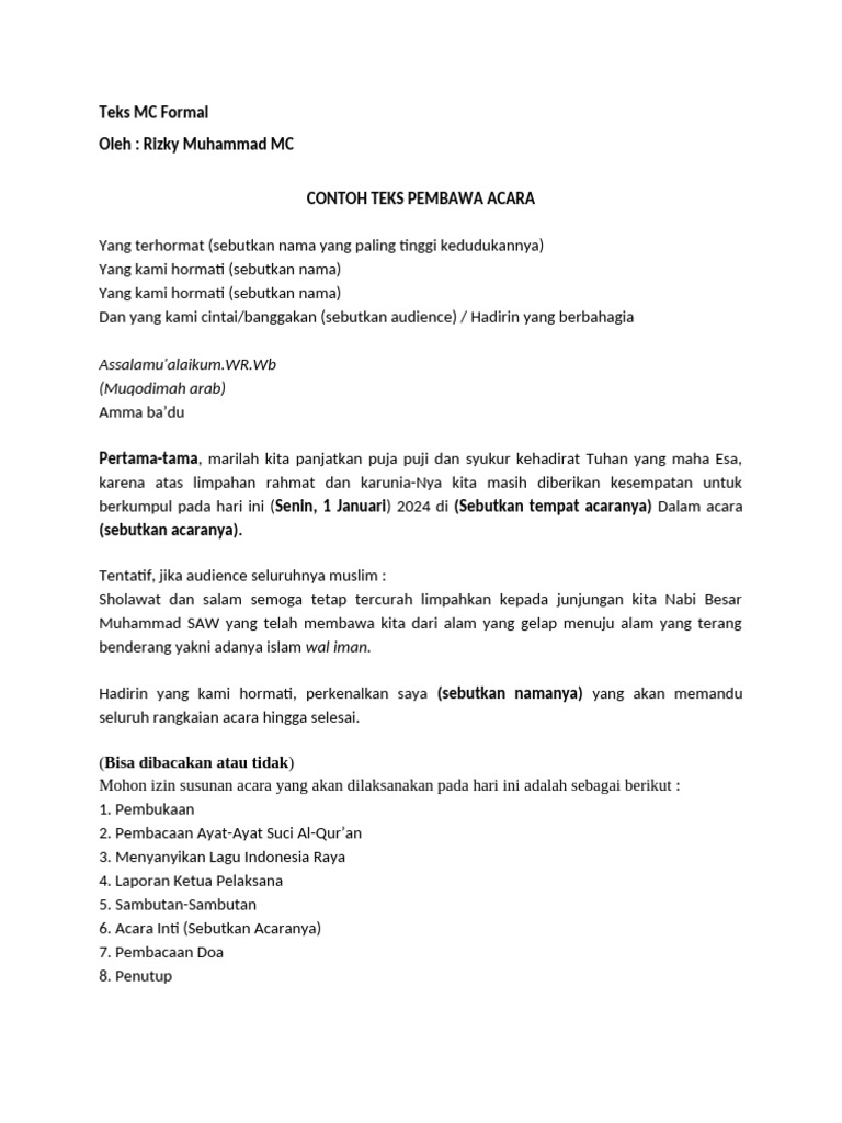 Regita Febrianti_Salinan Dari Teks MC Acara Formal (Coach Rizky) - REVISI | PDF