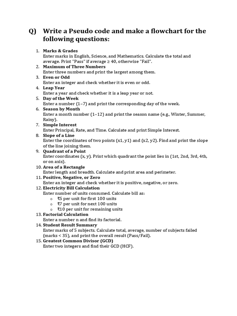 Pseudo Code and Flowchart Examples | PDF