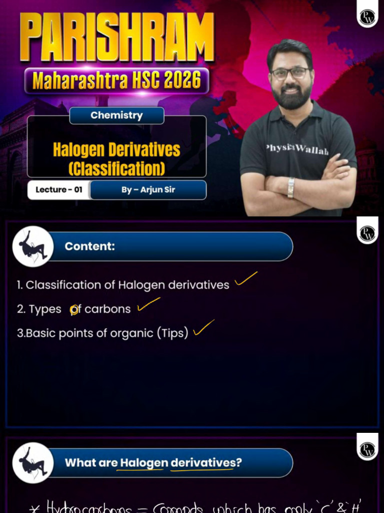 Halogen Derivatives 01 Class Notes Parishram Maharashtra HSC 2026 | PDF