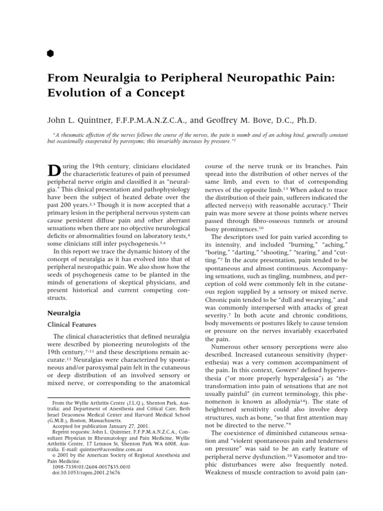From Neuralgia To Peripheral Neuropathic Pain: Evolution of A Concept ...