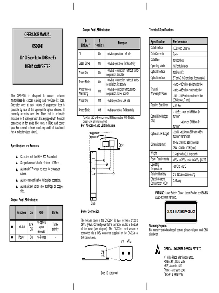 2. OSD 2041 Media Converter | PDF | Optical Fiber | Computer Networking