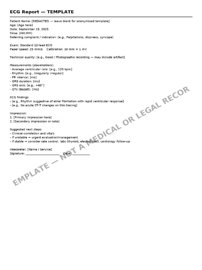 Ecg Report Template With Ecg | PDF