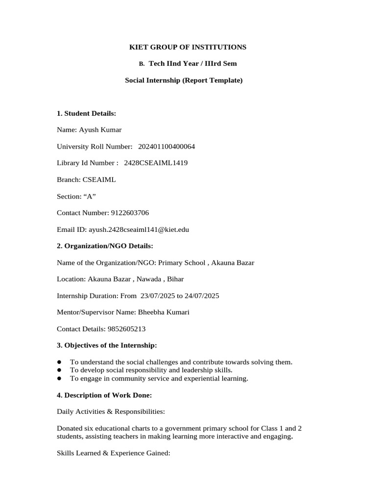 Social Internship Report: KIET Group | PDF | Learning | Behavior ...