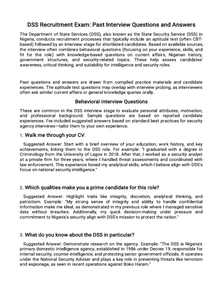 DSS Interview Questions & Answers Guide | PDF | Nigeria