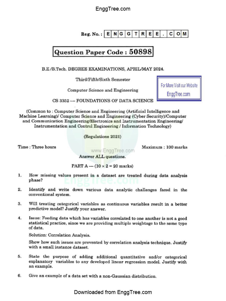 CS3352 Foundations of Data Science Apr May 2024 Question Paper Download ...