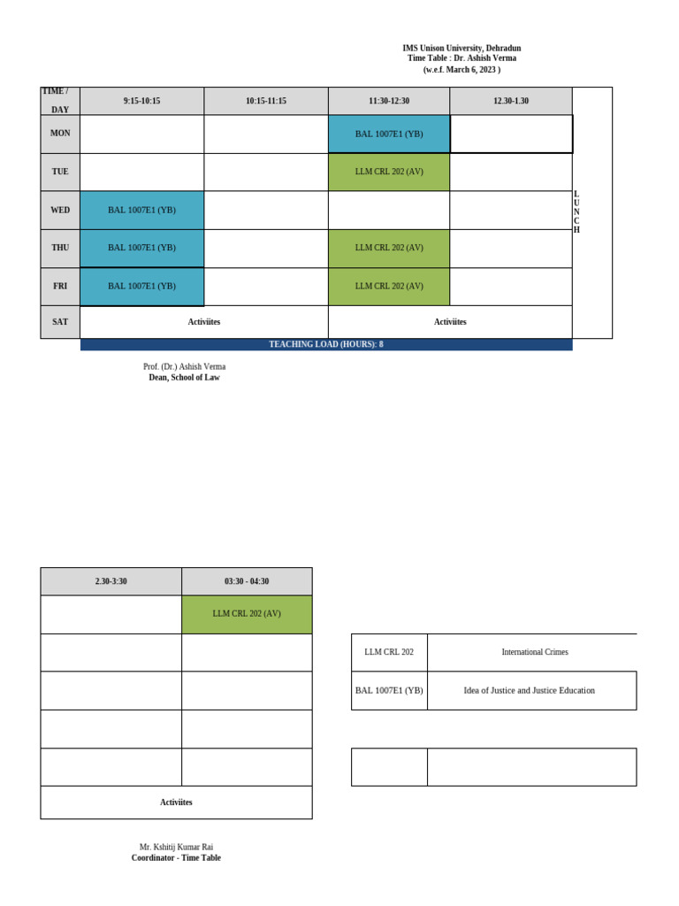 IMS Unison University Time Table 2023 | PDF | Justice | Crime & Violence