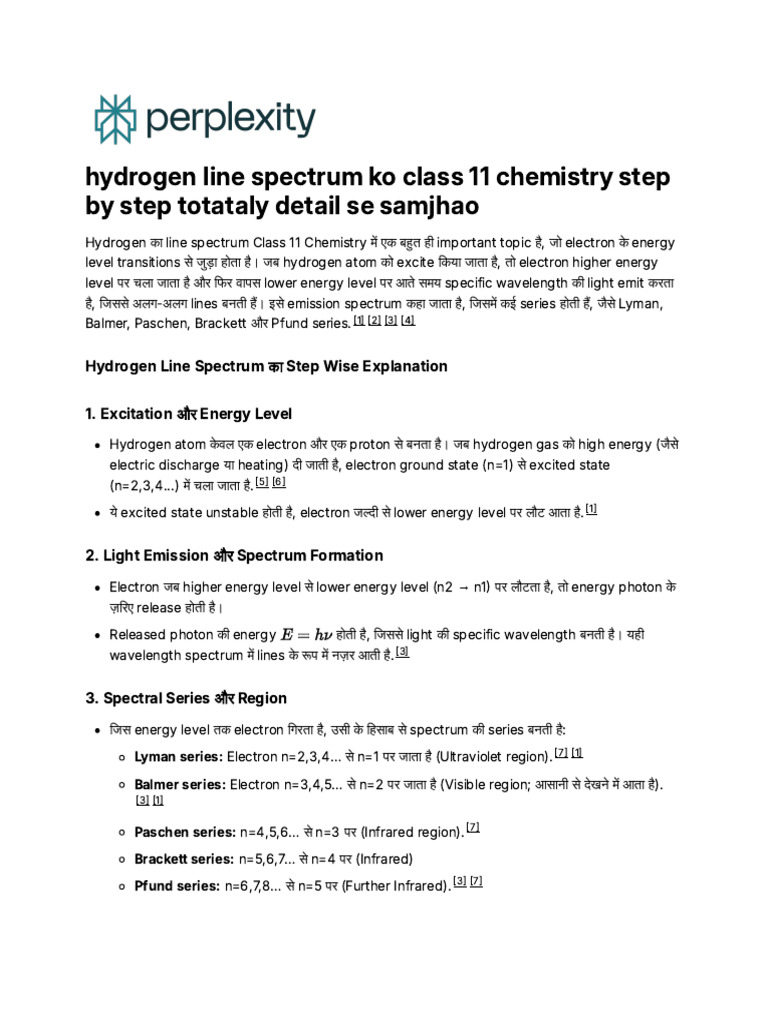 Hydrogen Line Spectrum Ko Class 11 Chemistry Step | PDF
