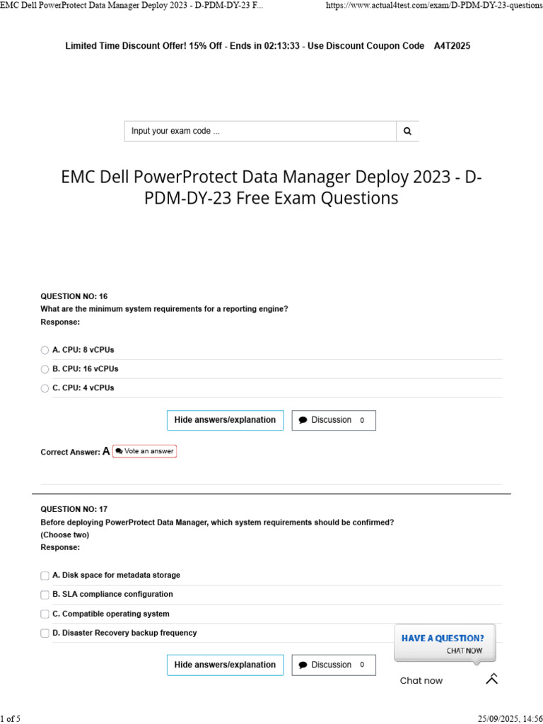 EMC Dell PowerProtect Data Manager Deploy 2023 - D-PDM-DY-23 Free Exam ...