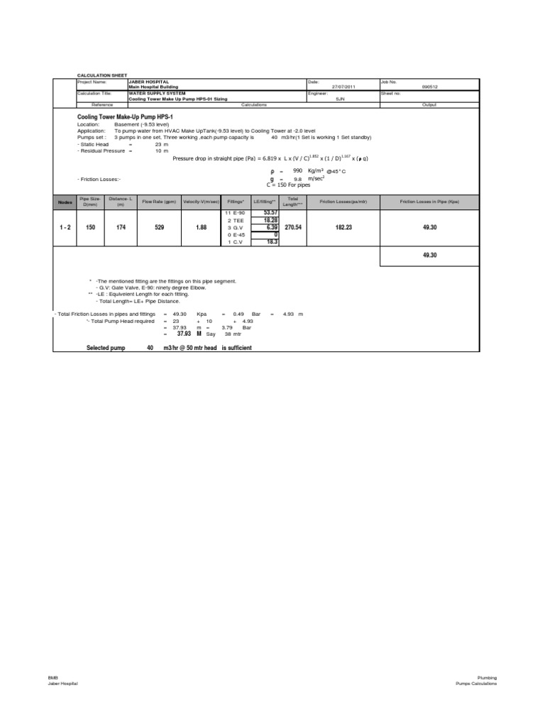Head Calculation | PDF | Plumbing | Pump