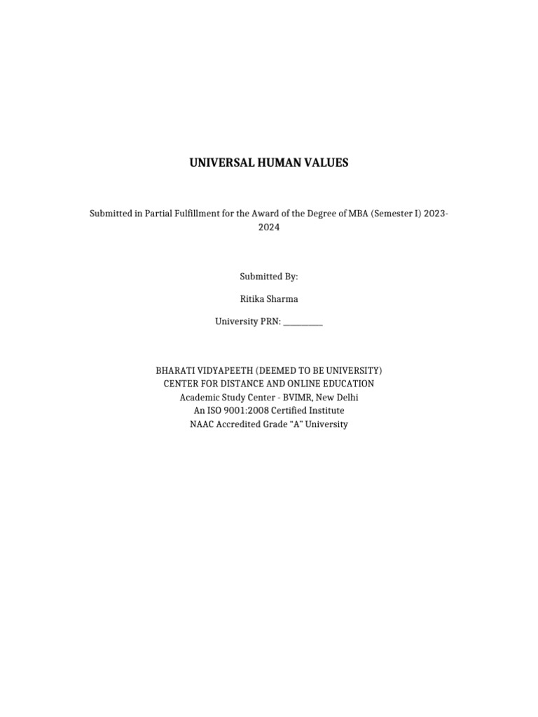 Universal Human Values Project Detailed | PDF | Value (Ethics) | Leadership