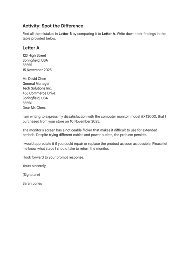 Spot the Difference: Letter Comparison | PDF