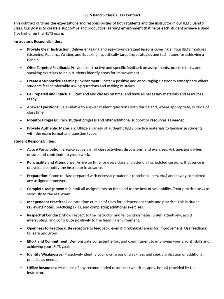 Advanced English - Class Contract | PDF | International English ...