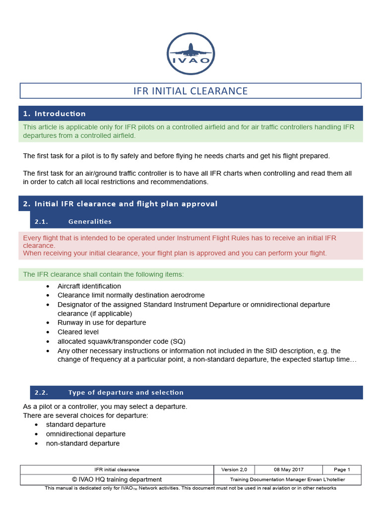 IFR Initial Clearance Procedures | PDF | Instrument Flight Rules ...