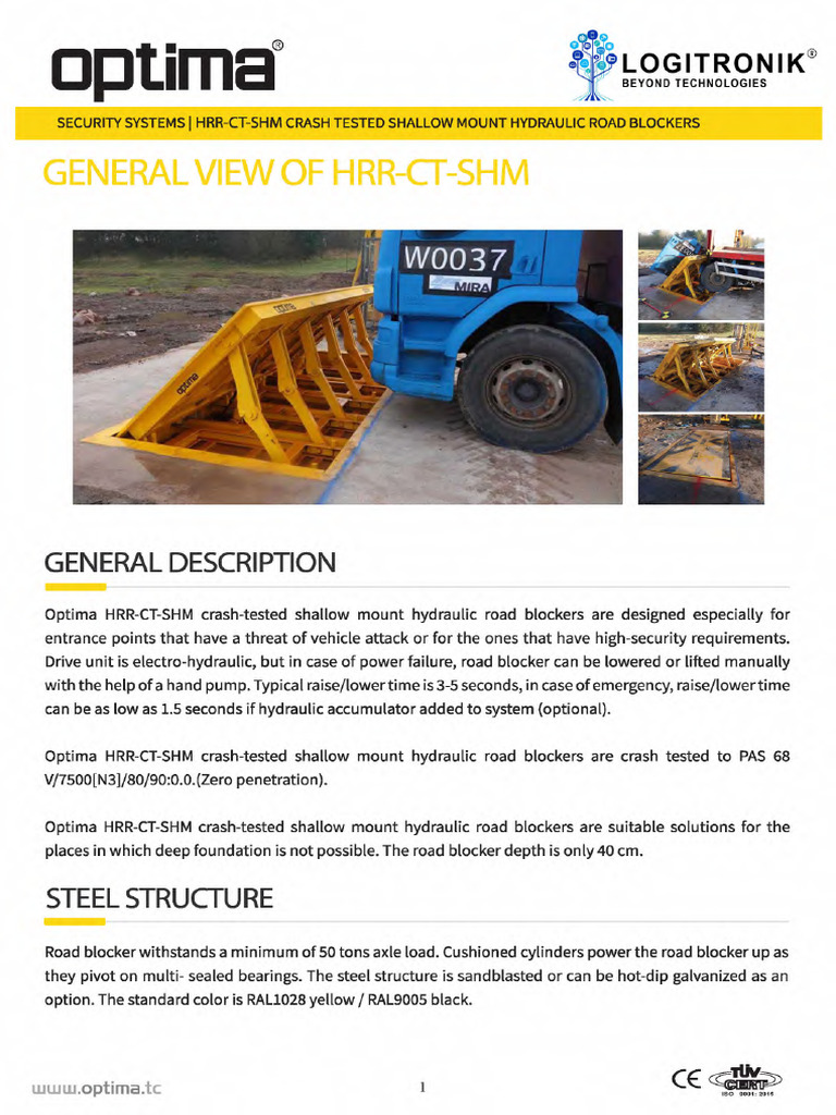 Optima HRR-CT-SHM Shallow Mount Road Blocker Datasheet | PDF