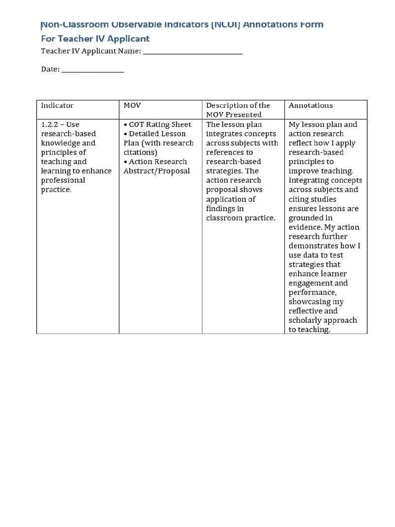 TIV NCOI MoVs, Descriptions, and Annotations (Sample Only) | PDF