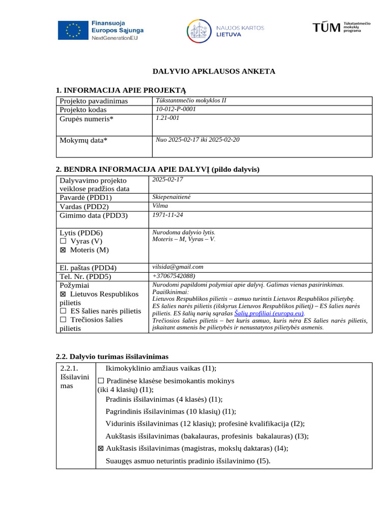 DALYVIO APKLAUSOS ANKETA | PDF