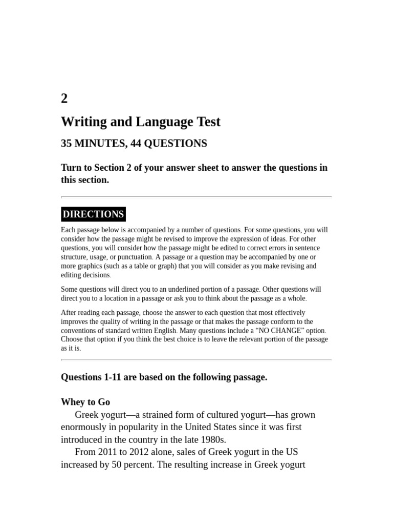 SAT Test 1 Language Test | PDF | Ice | Snow