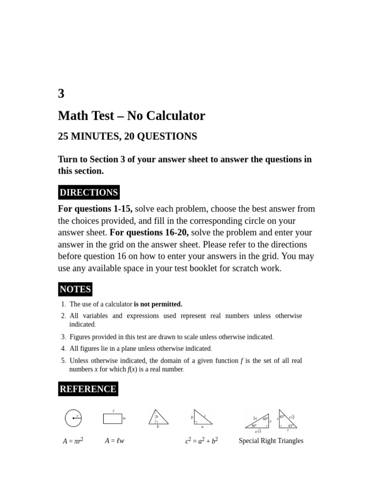 Math Test: No Calculator Required | PDF | Circle | Interest