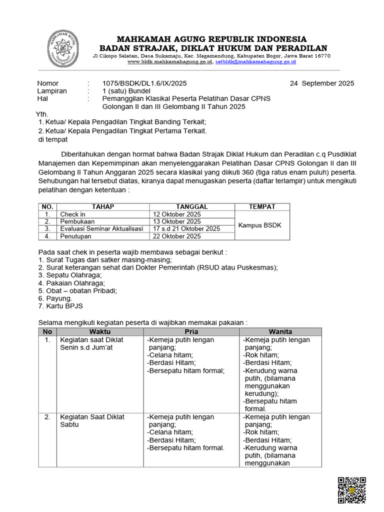 1075-Bsdk-Pemanggilan Peserta LATSAR - Klasikal - Gel II - 2025 | PDF