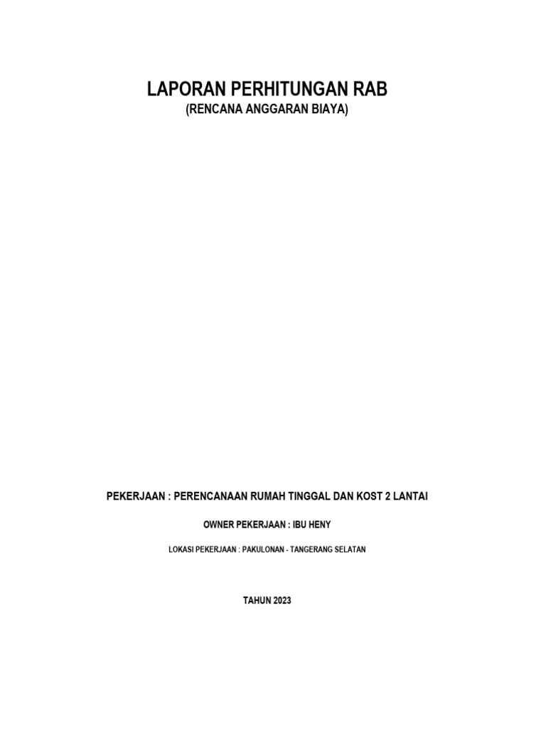 RAB Rumah Tinggal Dan Kost 2 Lantai - Ibu Heny | PDF