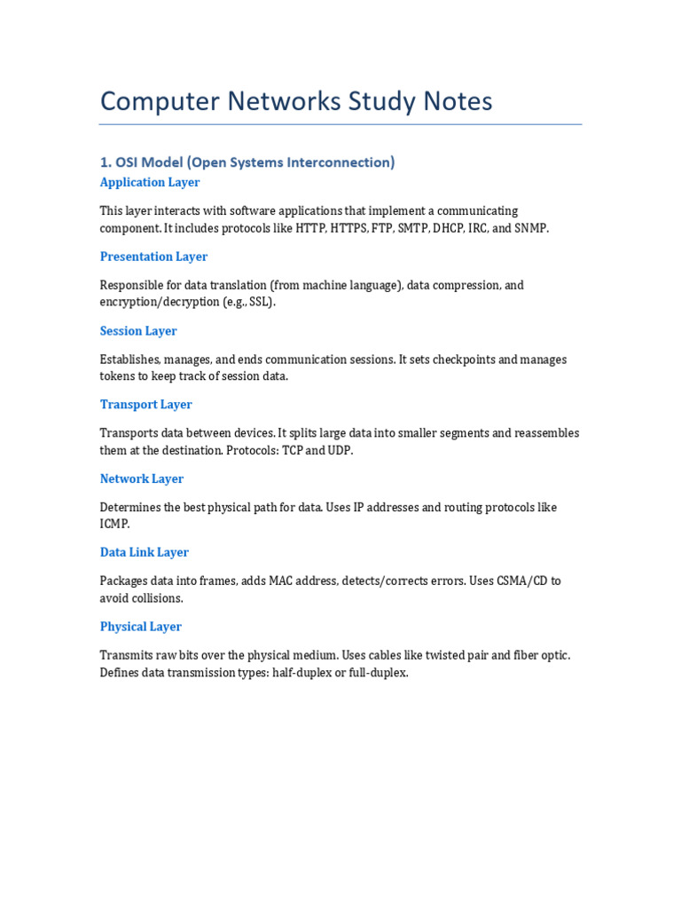 Computer Networks Study Guide | PDF | Ip Address | Osi Model