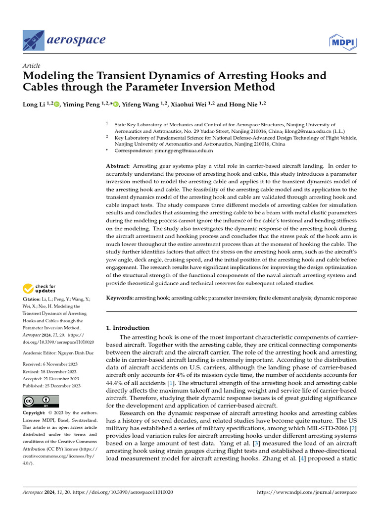 Modeling The Transient Dynamics of Arresting Hooks and Cables Through ...