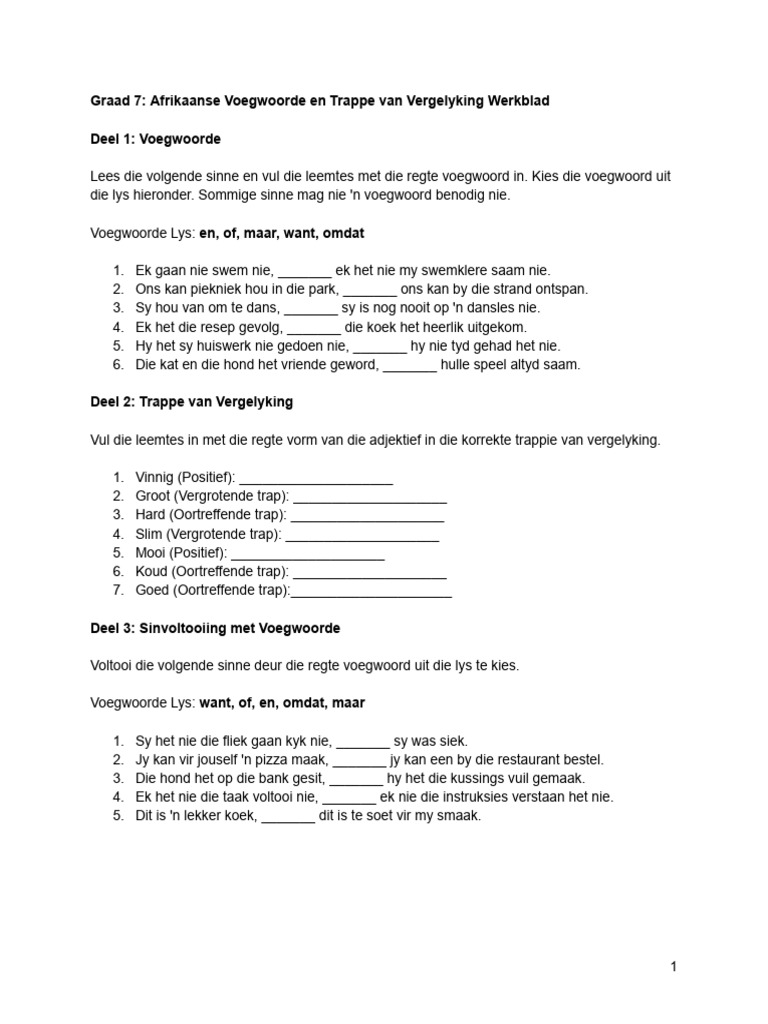 Afrikaans - Trappe Van Vergelyking & Voegwoorde | PDF