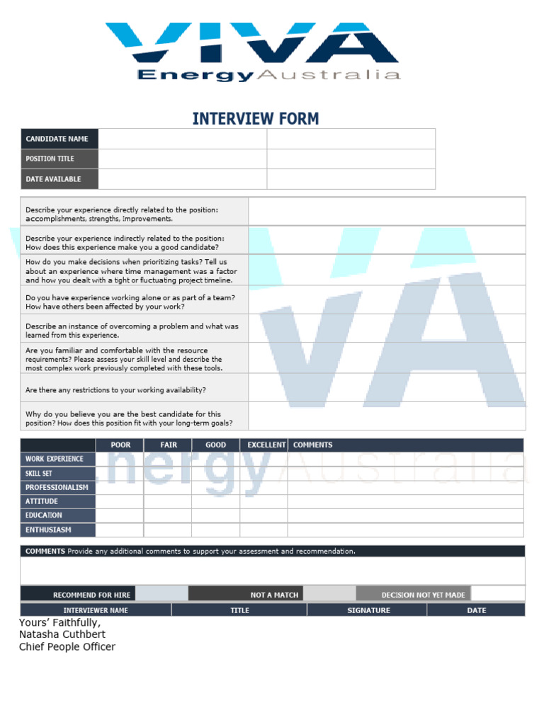 Viva Energy Interview Form | PDF