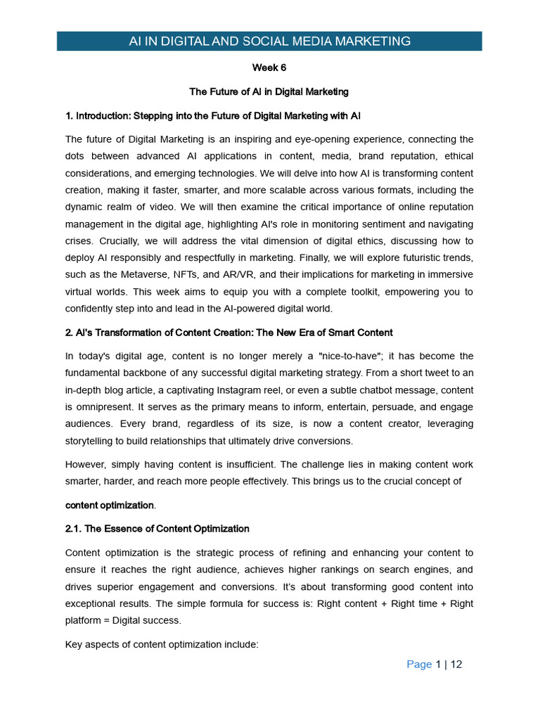 Week 6 AI DSMM Study Material | PDF | Search Engine Optimization | Virtual Reality