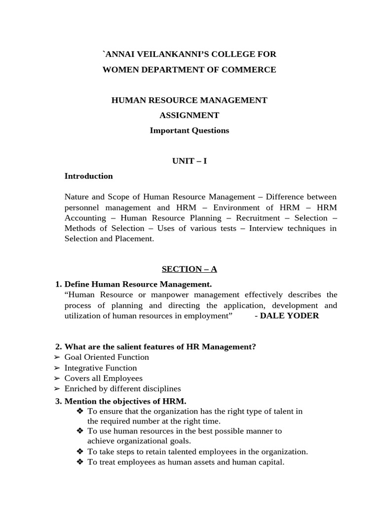 Human Resource Management Unit 1 | PDF | Human Resource Management ...
