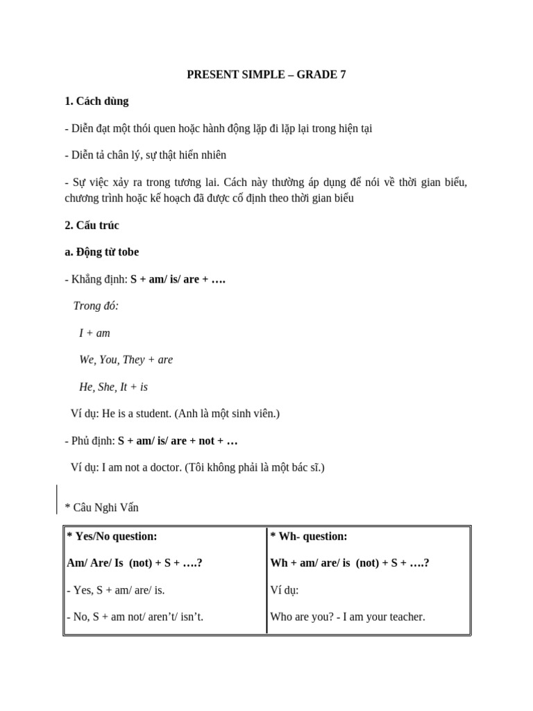 Present Simple Grammar Guide for Grade 7 | PDF
