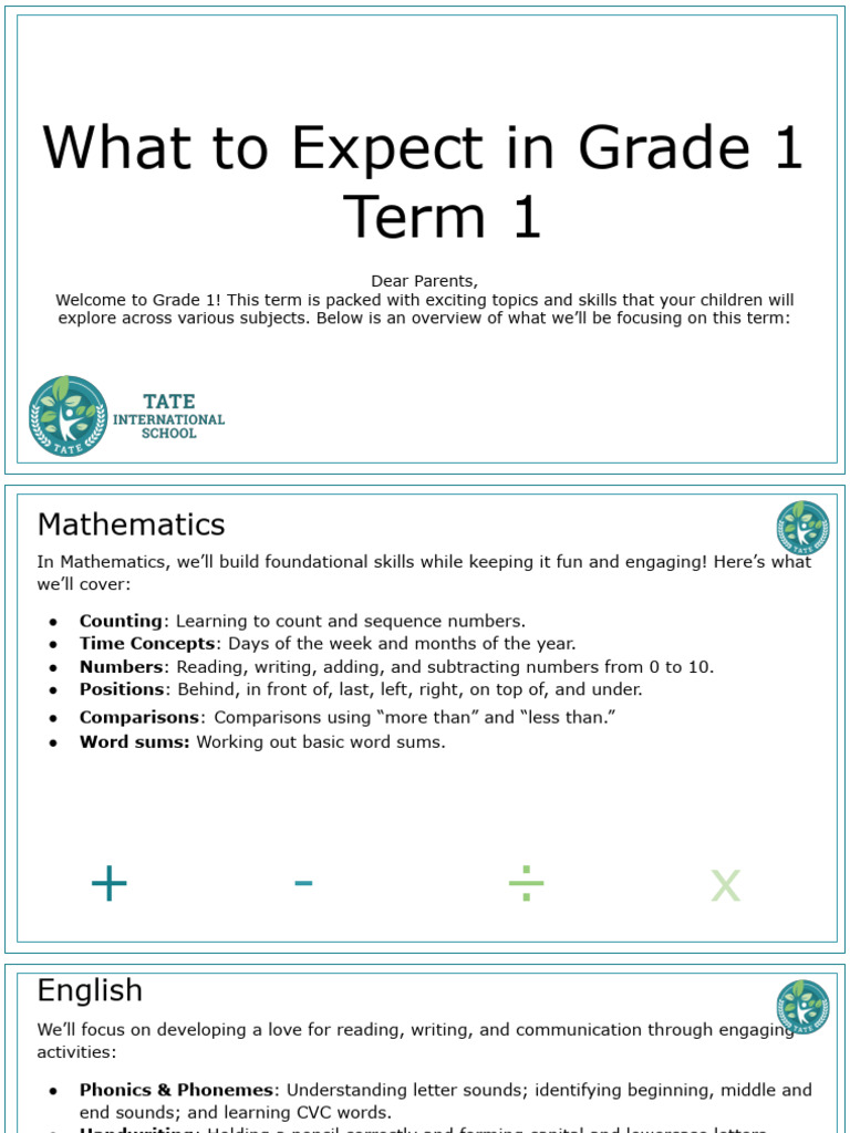 Grade 1 Term 1 Overview for Parents | PDF | Cognition | Applied Linguistics