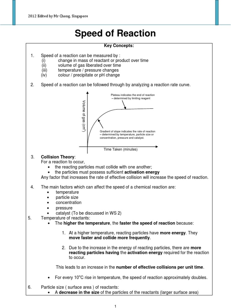 Speed of Reaction Summary | PDF | Catalysis | Reaction Rate