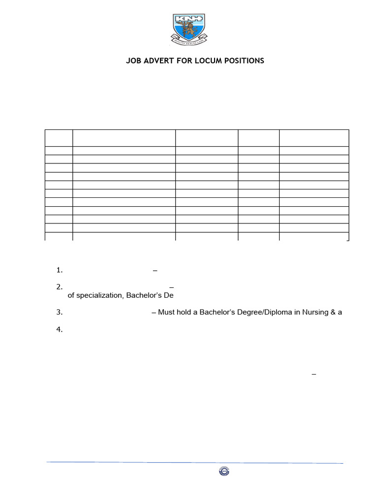 Advert For Locum Positions | PDF | Health Care | Medicine