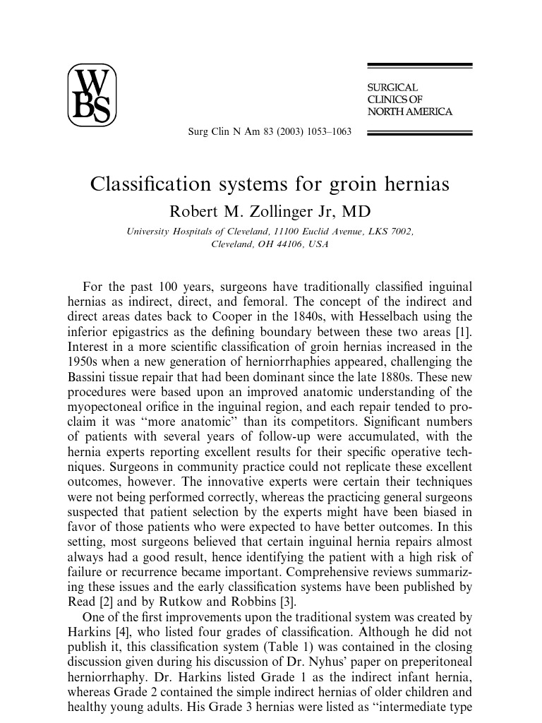 Nyhus Classification of Groin Hernias | PDF