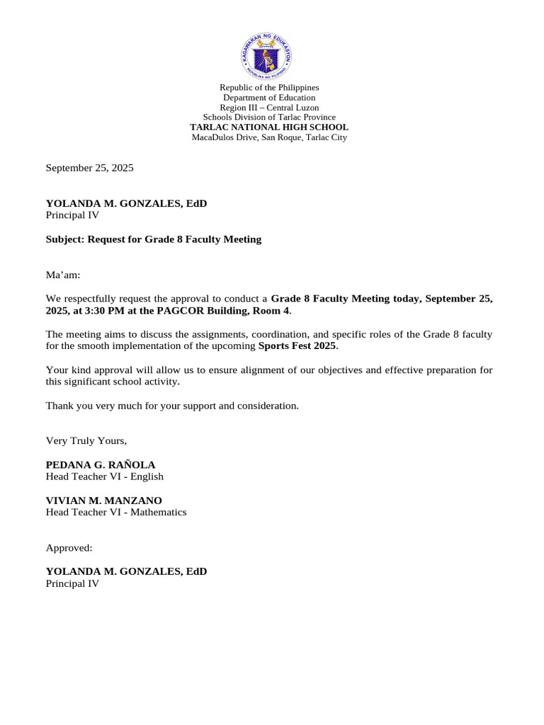 Letter For Meeting Tomorrow | PDF