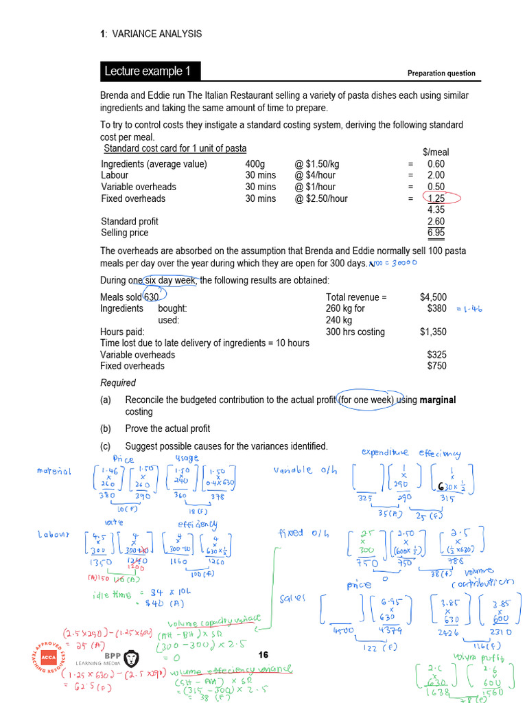 Variance Analysis for Restaurant Costs | PDF | Prices | Profit (Economics)