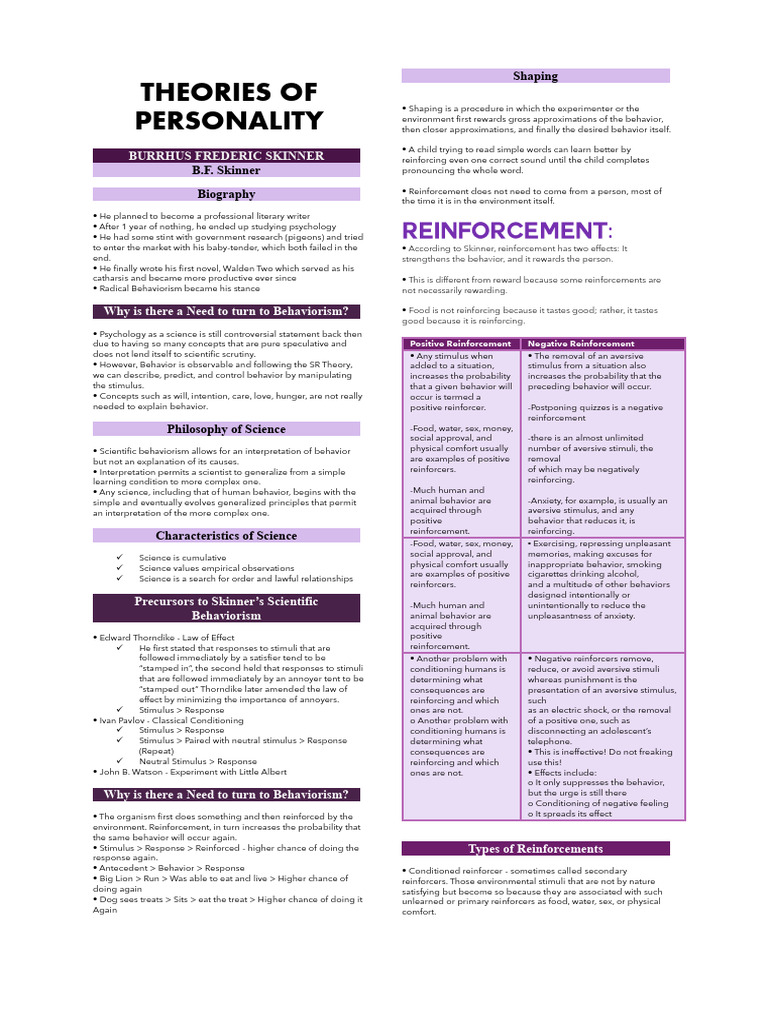 Theories of Personality - B.F. Skinner | PDF | Reinforcement | Behaviorism