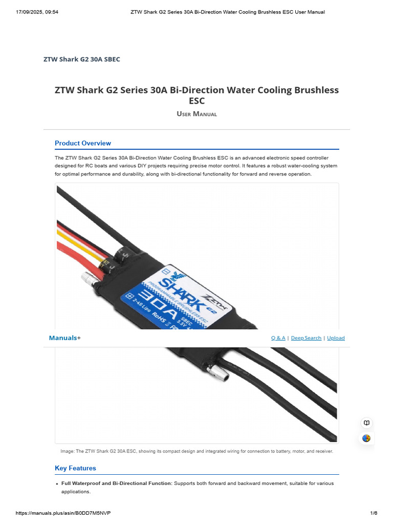 ZTW Shark G2 Series 30A Bi-Direction Water Cooling Brushless ESC User ...
