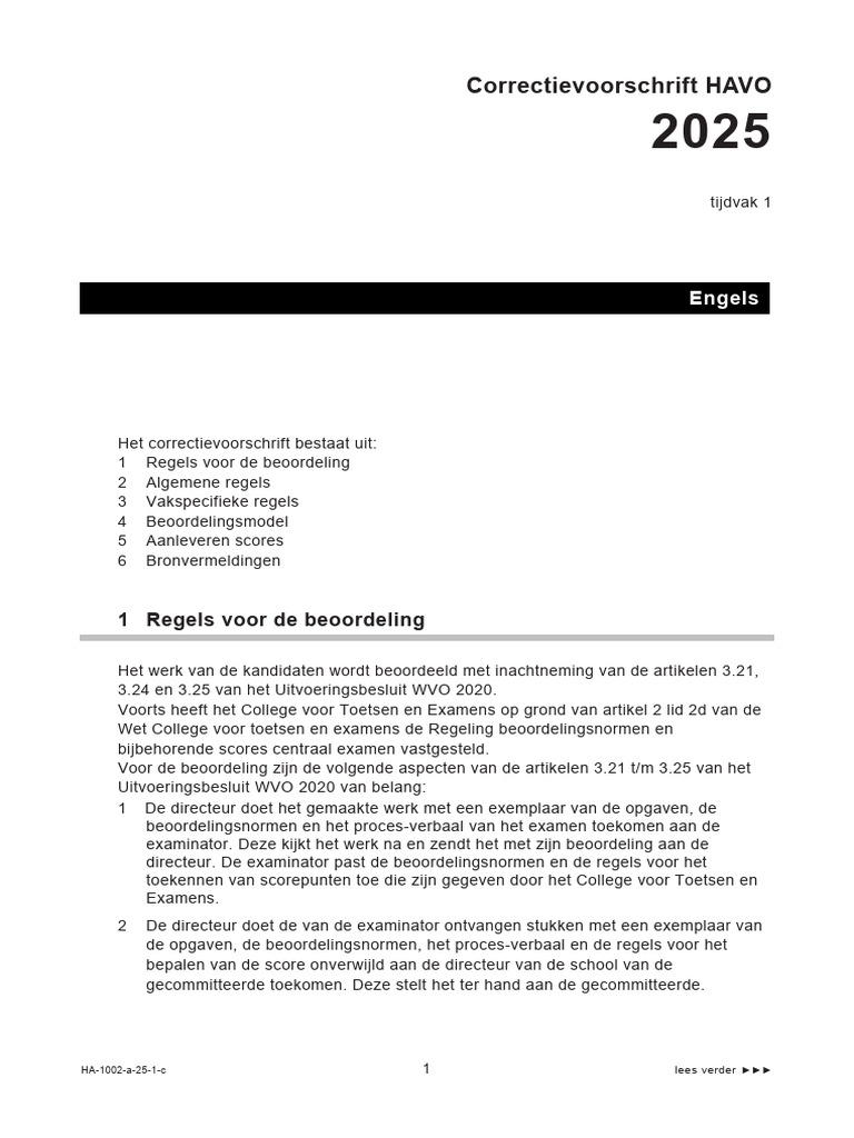 Correctievoorschrift HAVO: 1 Regels Voor de Beoordeling | PDF
