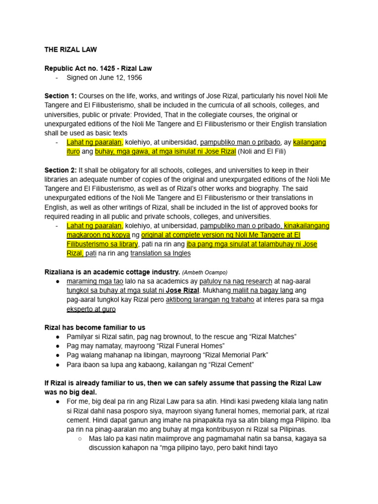 Rizal - Notes | PDF