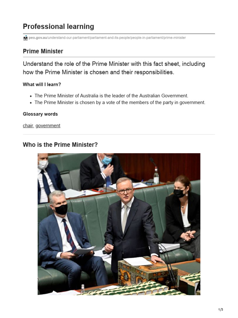 PEO Fact Sheet Prime Minister | PDF | Prime Minister | Government