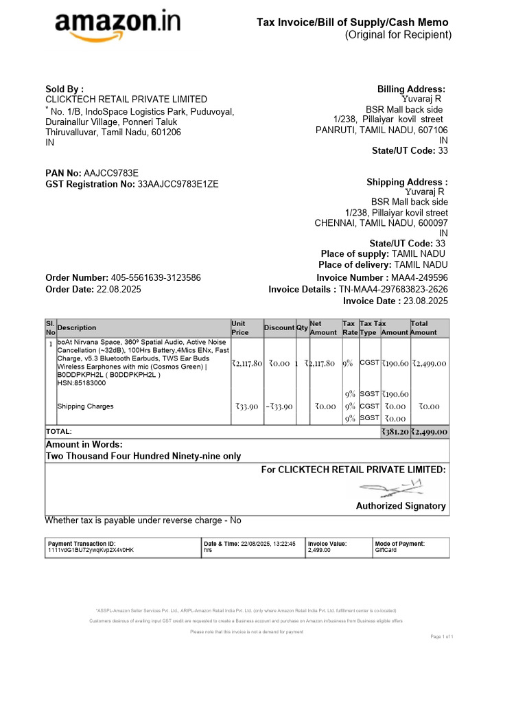 Earphone Bill | PDF | Invoice | Payments