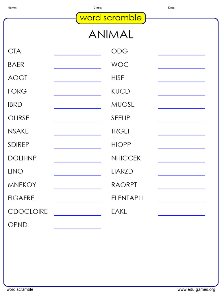 ANIMAL Scramble | PDF