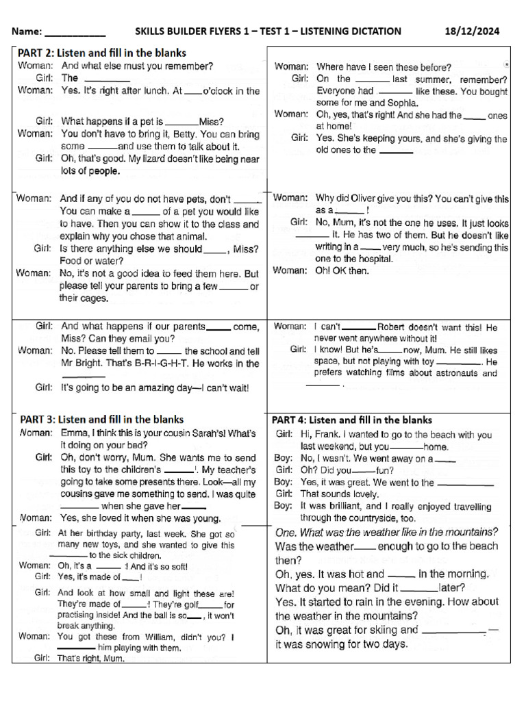Skills Builder Flyers 1 - Test 2 (Listening Dictation) | PDF