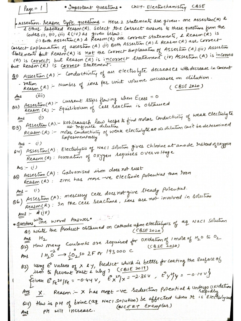 Last 10 Yrs Pyq of Electrochemistry With Explanation | PDF