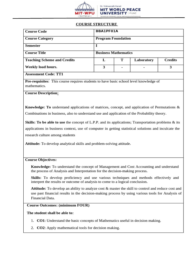Business Mathematics Course Overview | PDF | Matrix (Mathematics ...
