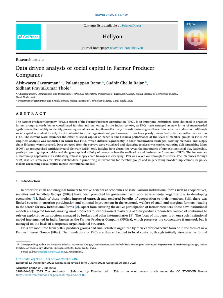 Social Capital in Farmer Producer Companies | PDF | Cluster Analysis ...