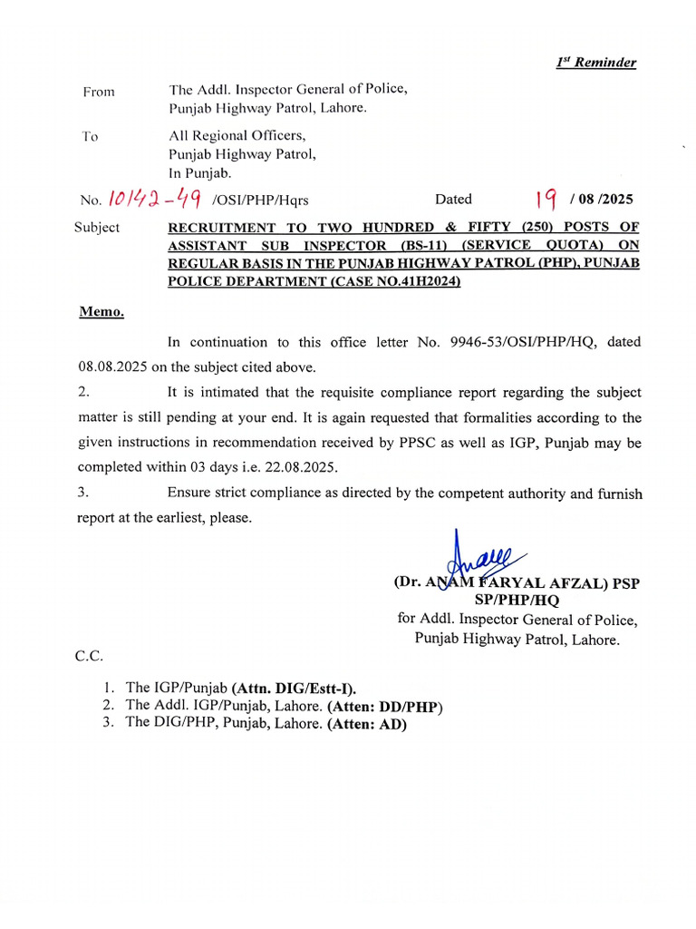 Recruitment ASIs Through PPSC Varification | PDF